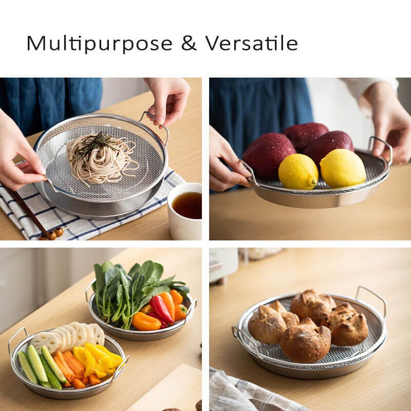 Stainless Steel Flat Mesh Strainer & Round Tray (Available Individually ...