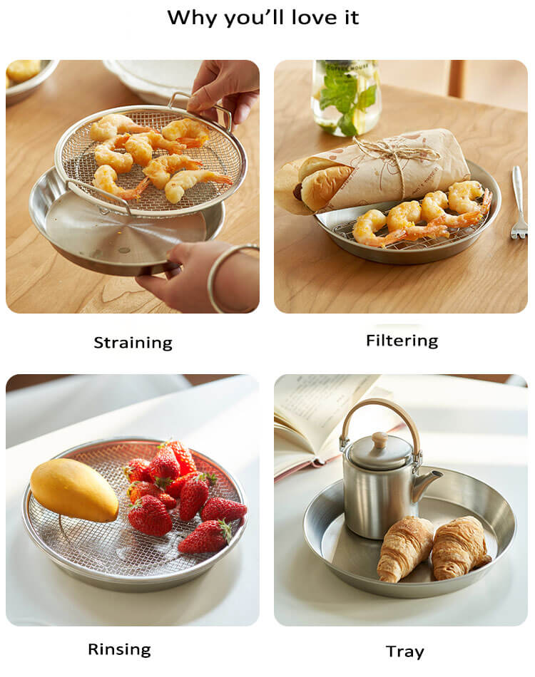 Stainless Steel Flat Mesh Strainer & Round Tray (Available Individually ...